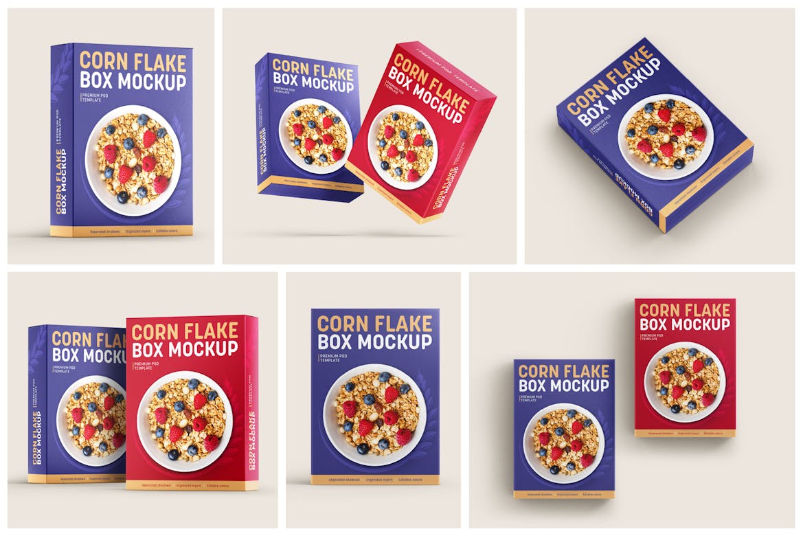Corn Flakes Box Mockup Set | Premium & Free PSD Mockup Store