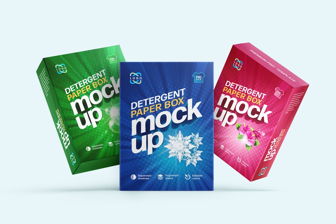 Detergent Box Packaging Mockup Set | Premium & Free PSD Mockup Store