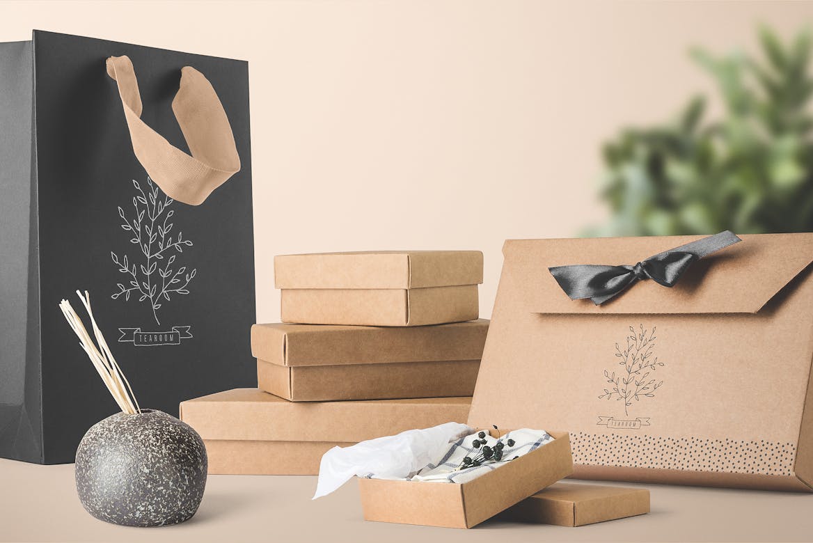Gift Packaging and Bag Mockup Front View Scene | Premium & Free PSD ...