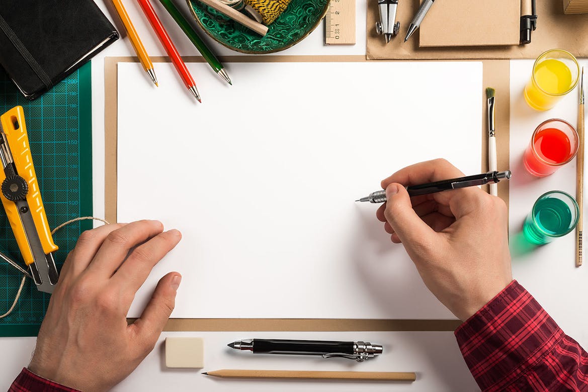 Sketch Artists Drawing Mockup Scene 01 | Premium & Free PSD Mockup Store