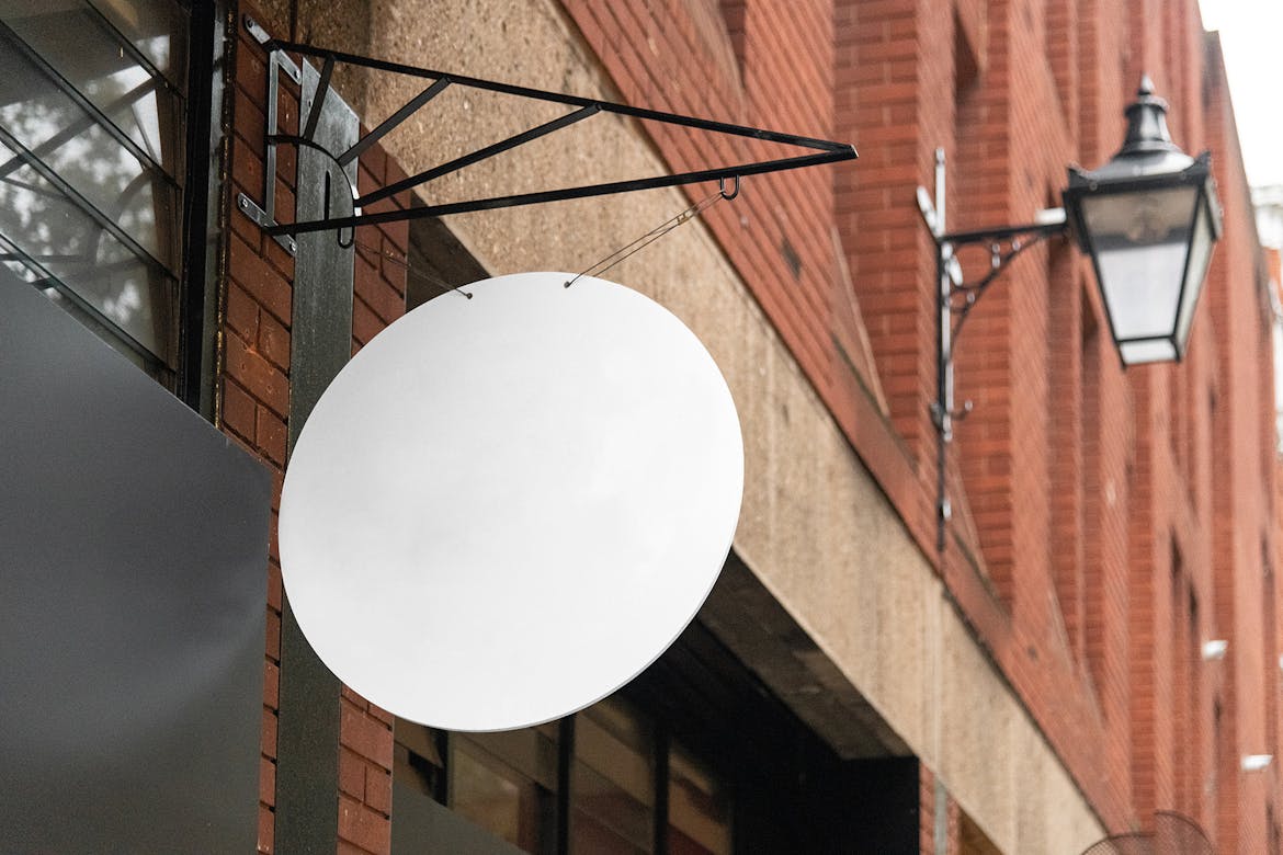 Round Sign Board Outdoor Mockup Scene 34 | Premium & Free PSD Mockup Store