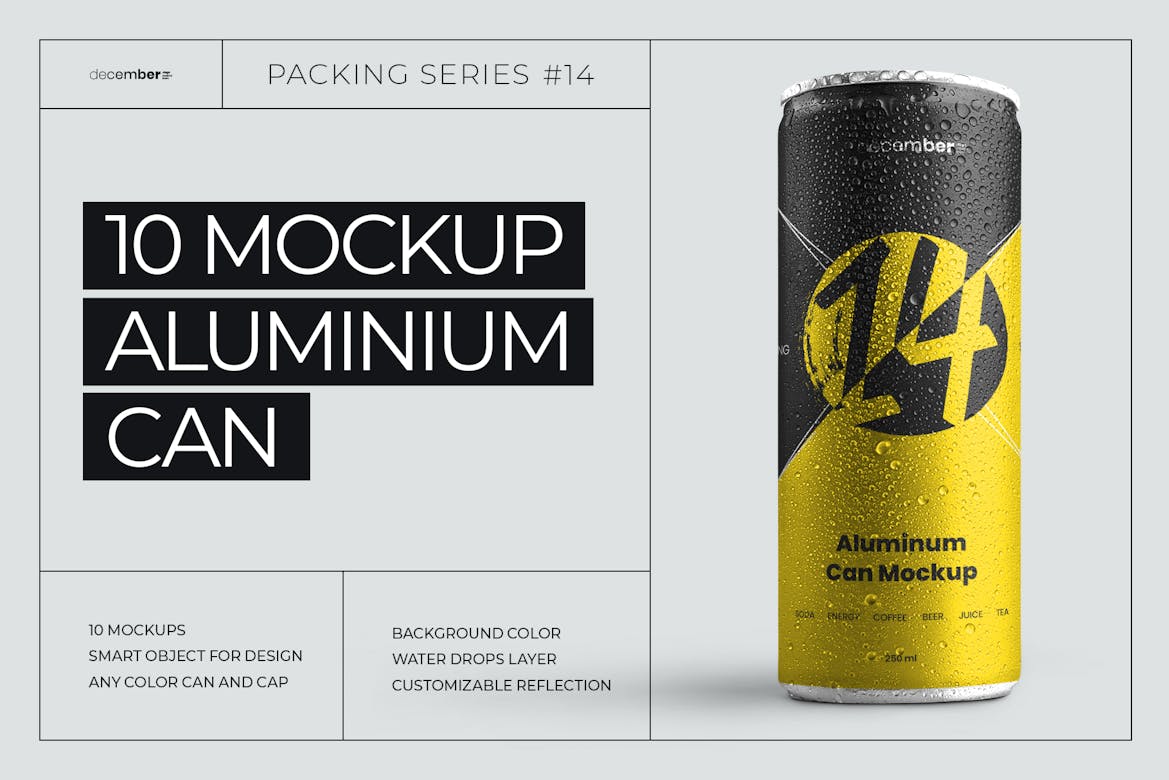 10 mockups Aluminium Can 250 ml | Premium & Free PSD Mockup Store