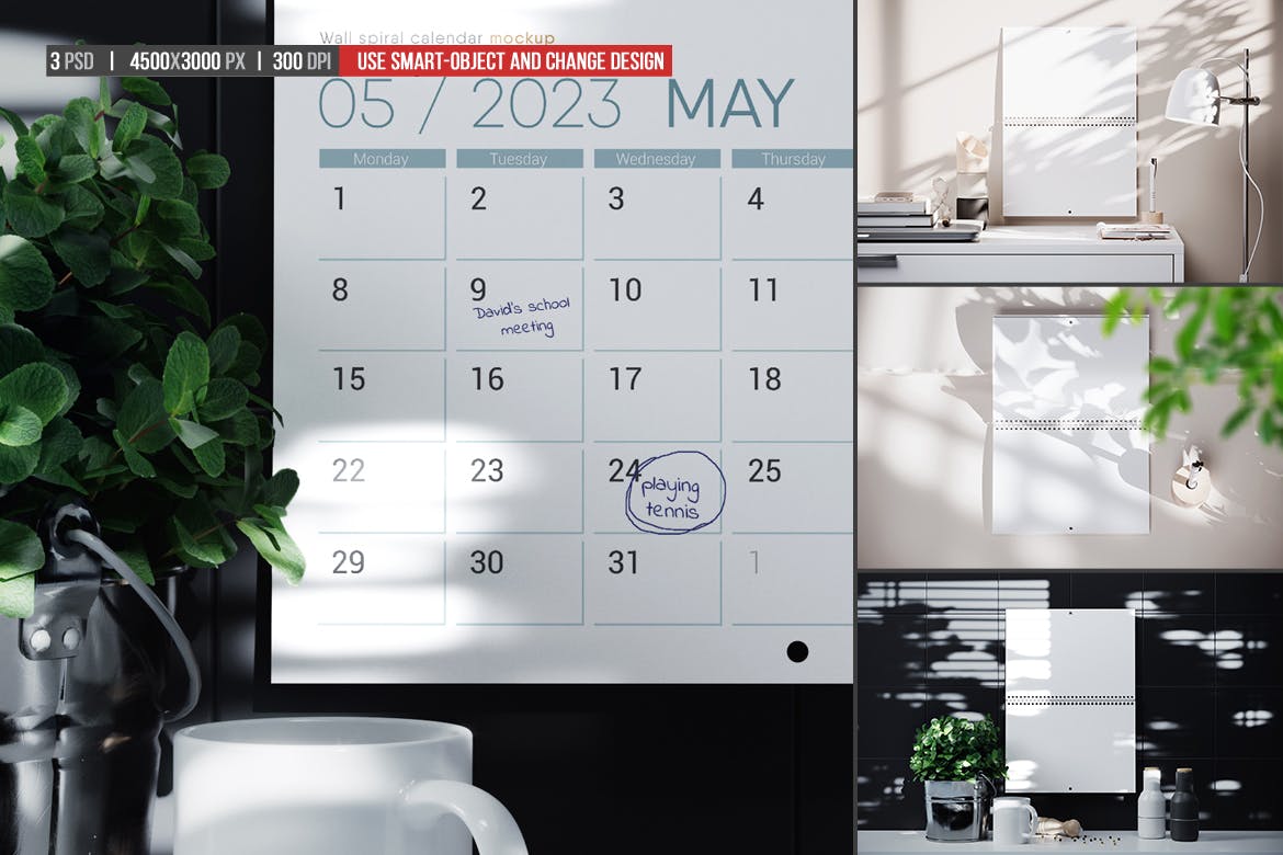 Spiral Wall Calendar Mockup | Premium & Free PSD Mockup Store