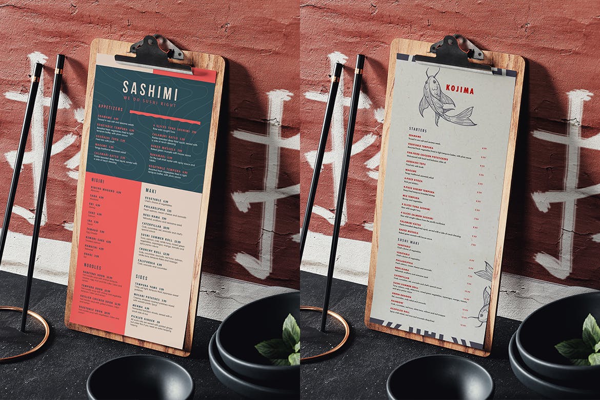 Wooden Clipboard Menu With Sushi Chopsticks Mockup | Premium & Free PSD ...