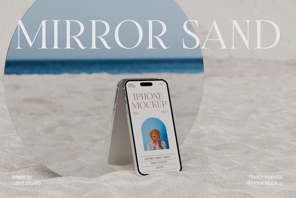 Mirror Sand | iPhone 14Pro Mockup | Premium & Free PSD Mockup Store