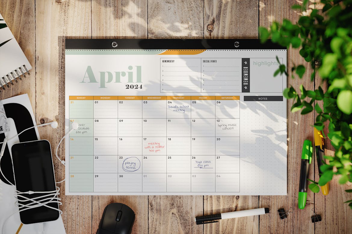 Wall or Desk Calendar Planner Mockup | Premium & Free PSD Mockup Store