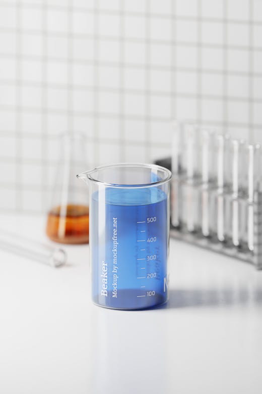 Beaker Mockups in a Laboratory Background | Premium & Free PSD Mockup Store
