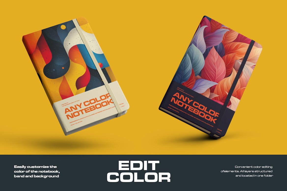 6 Mockups of Classic Notebook with Band and Hard Cover | Premium & Free ...