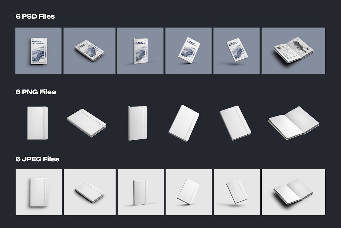 6 Mockups of Classic Notebook with Band and Hard Cover | Premium & Free ...