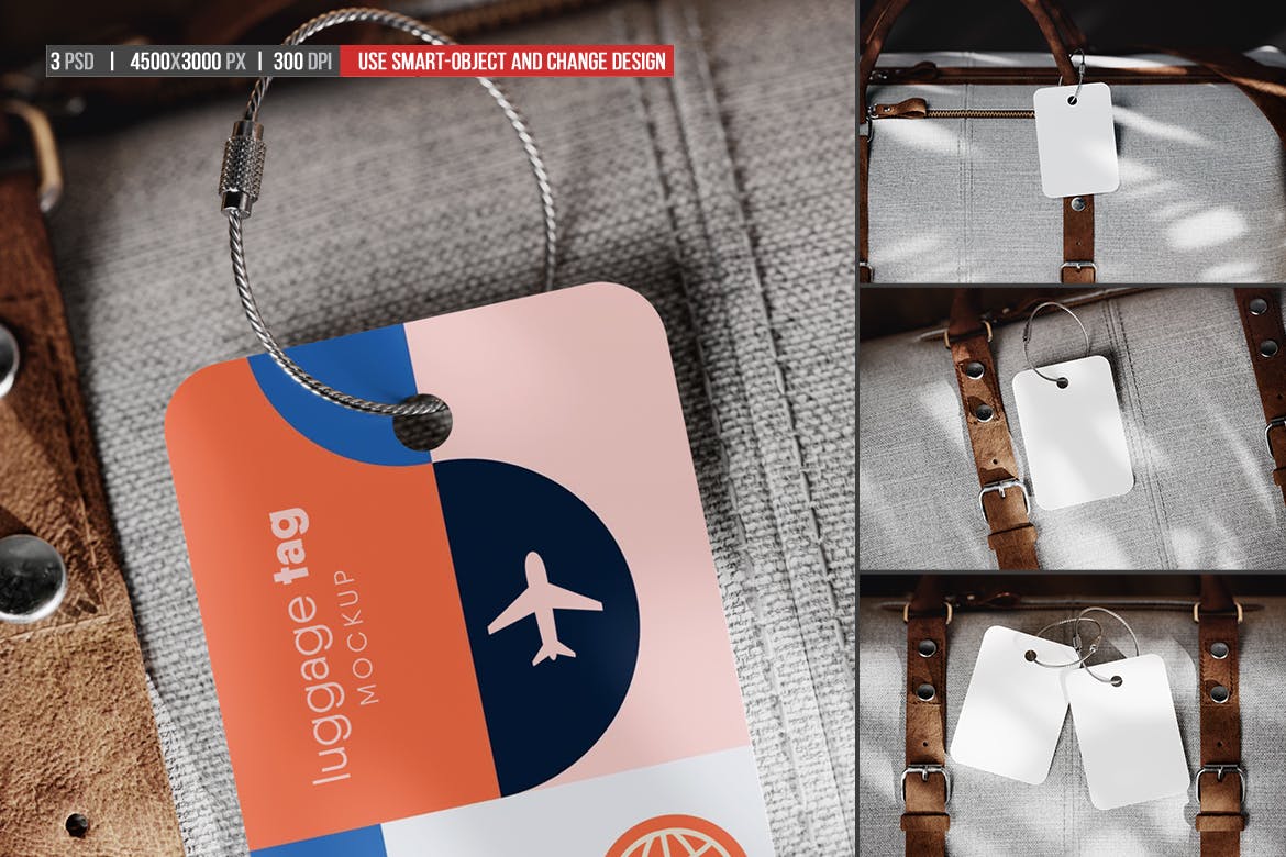 Luggage Tag with Cable Loop Mockup | Premium & Free PSD Mockup Store