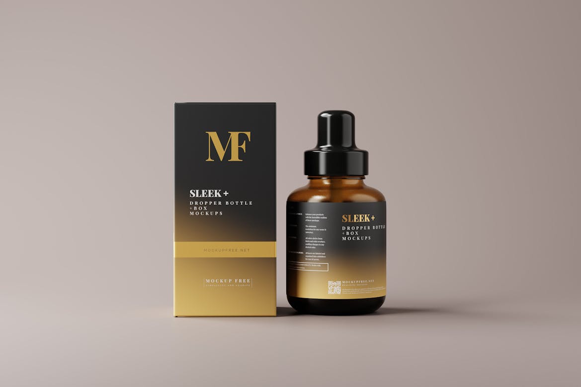 Sleek Cosmetic Dropper Bottle Packaging with Box Mockups | Premium ...