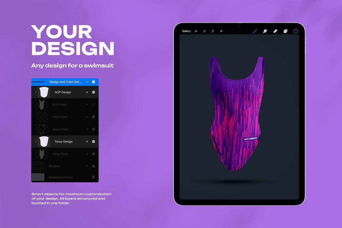 4 Mockups of a One Piece Sports Women's Swimsuit for Procreate. 3D ...
