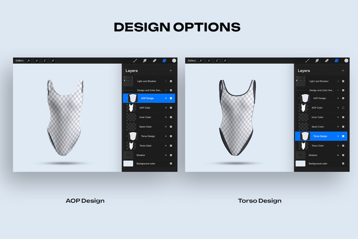 4 Mockups of a One Piece Sports Women's Swimsuit for Procreate. 3D ...