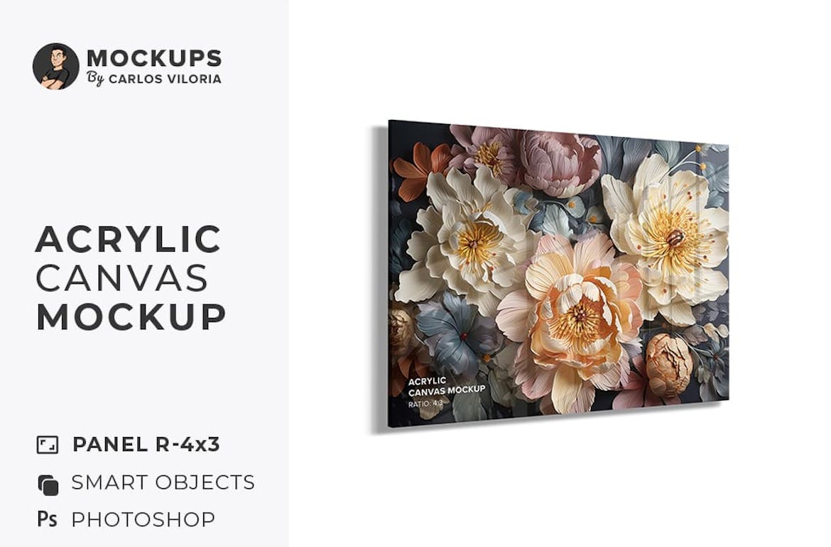 Acrylic Landscape Canvas Ratio 4x3 Mockup | Premium & Free PSD Mockup Store