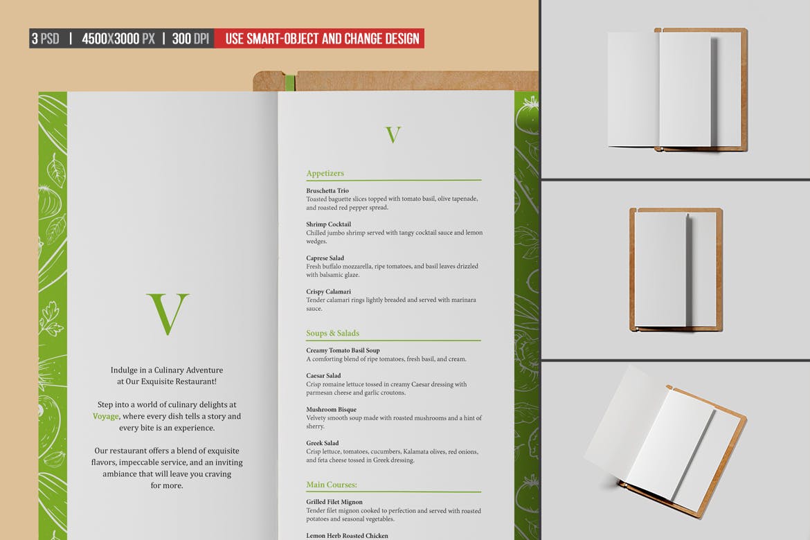 Folded Menu on Wooden Board with Elastic Band Mockup | Premium & Free ...