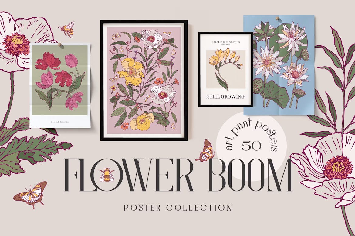Flower Boom Prints Posters | Premium & Free PSD Mockup Store