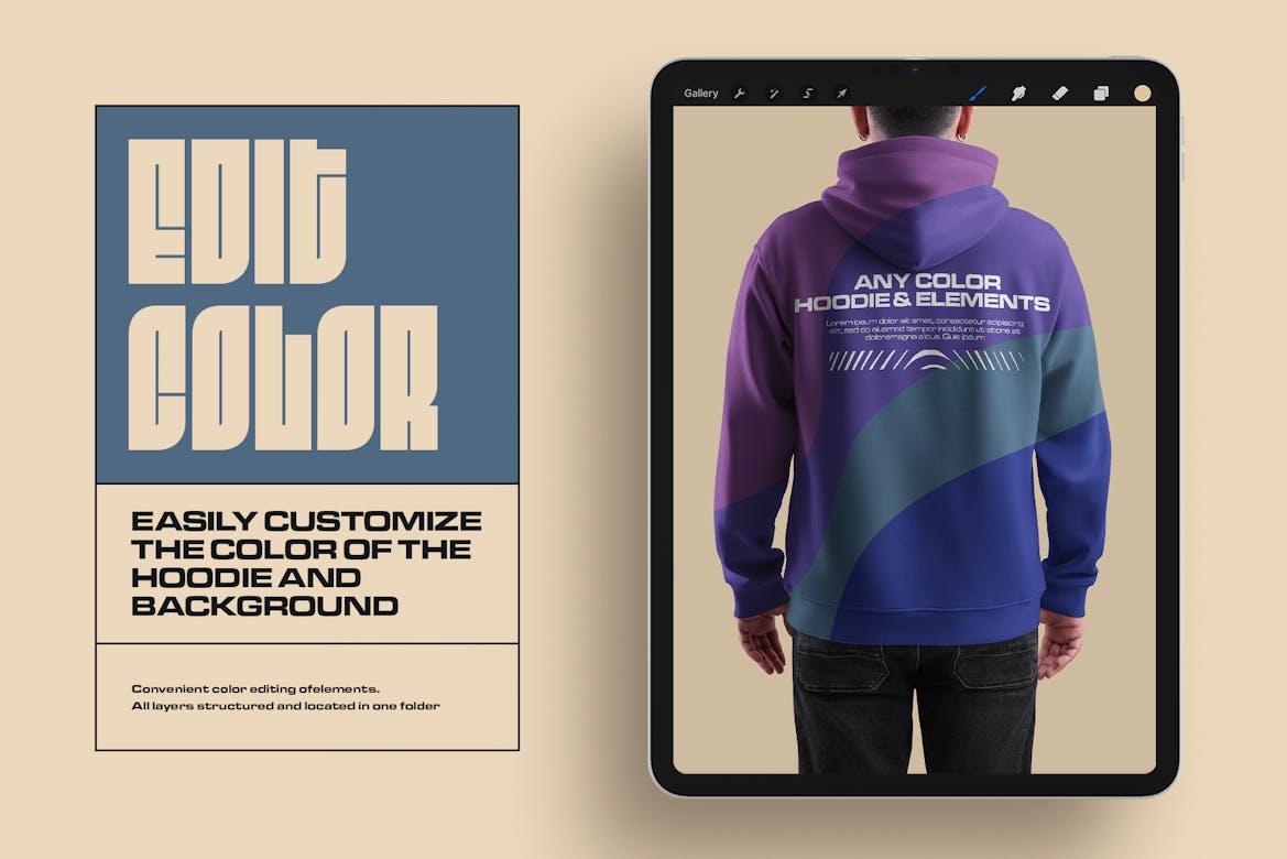 4 Mockups Oversize Hoodie. Front, Back and Side View for Procreate ...