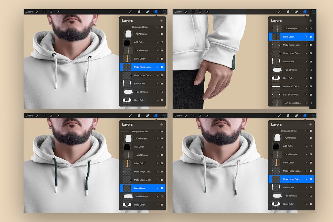 4 Mockups Oversize Hoodie. Front, Back and Side View for Procreate ...