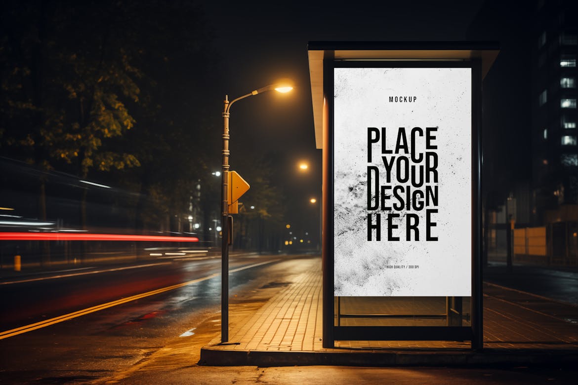 Bus Stop Poster Mockup Generated with AI | Premium & Free PSD Mockup Store