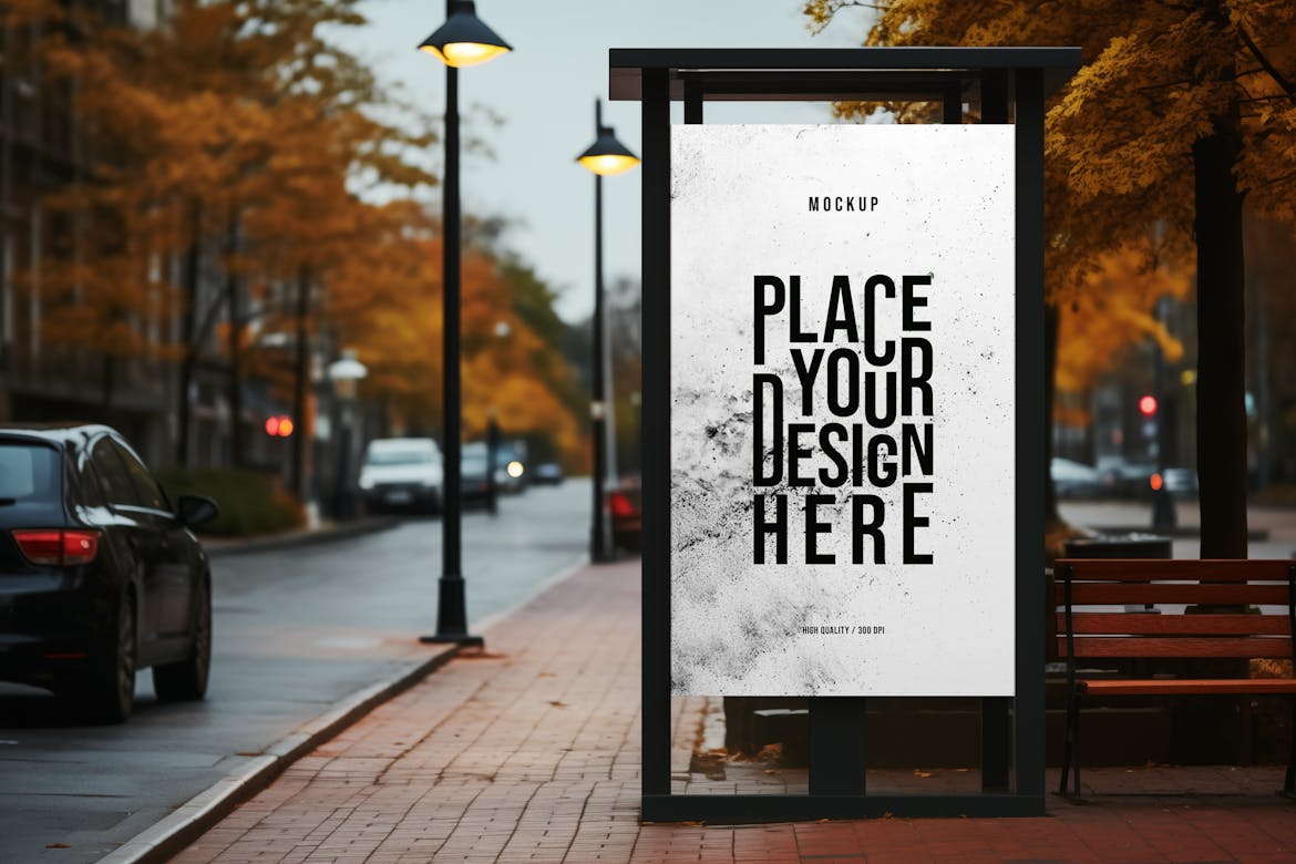 Bus Stop Poster Mockup Generated with AI | Premium & Free PSD Mockup Store