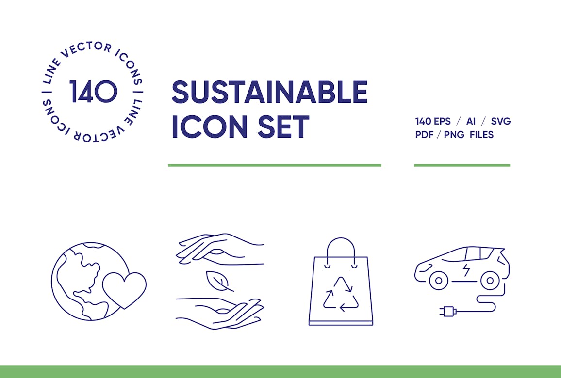 Sustainable Line Icon Set | Premium & Free PSD Mockup Store