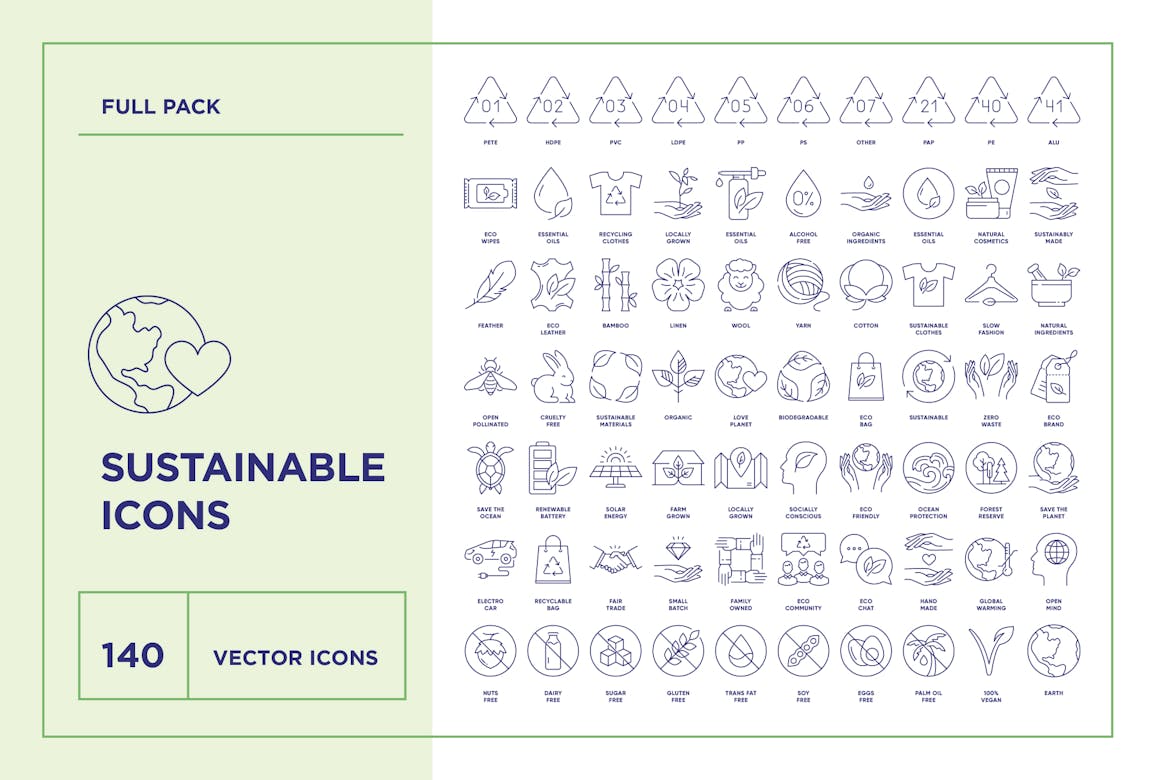 Sustainable Line Icon Set | Premium & Free PSD Mockup Store