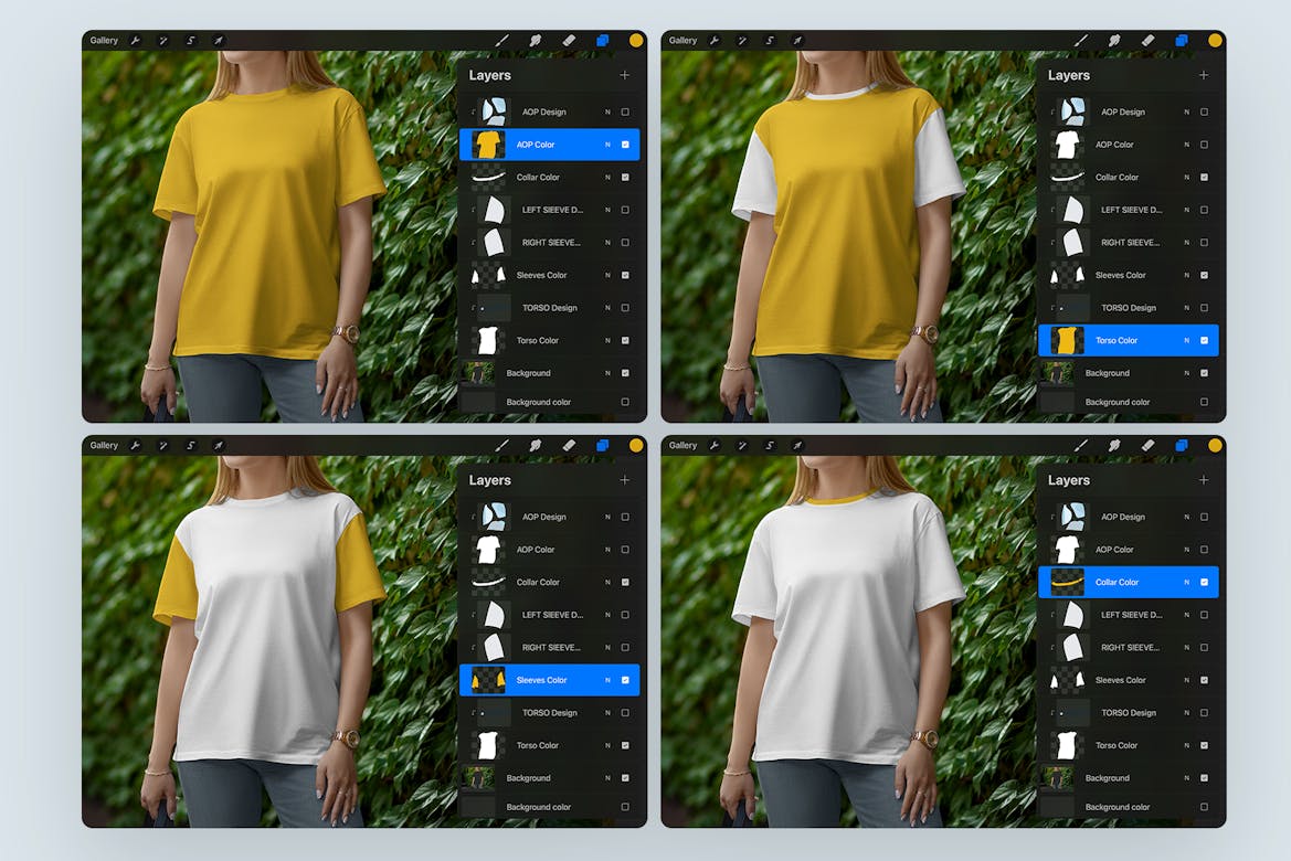 7 Mockups T-Shirt on a Girl Walking in the Green Street for Procreate ...