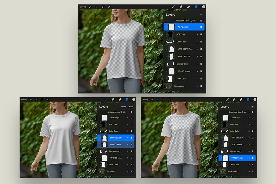 7 Mockups T-Shirt on a Girl Walking in the Green Street for Procreate ...