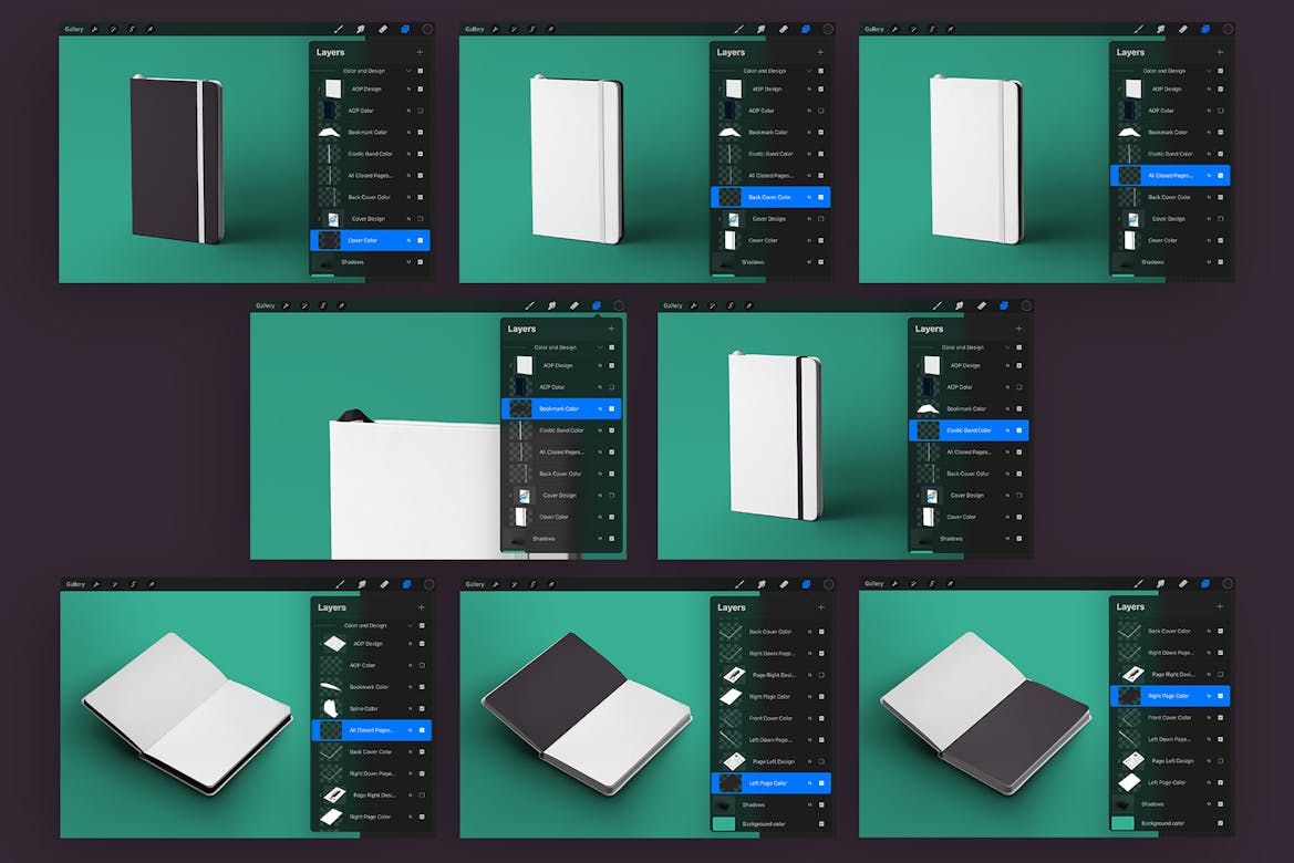 5 Mockups of Classic Notebook with Band and Hard Cover for Procreate on ...