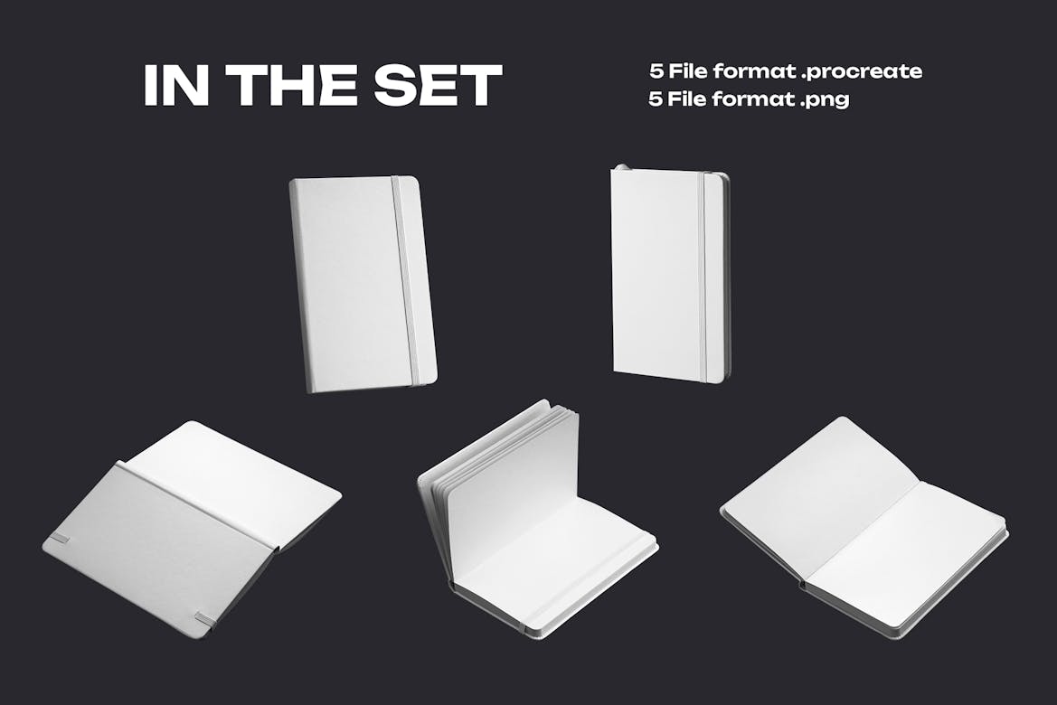 5 Mockups of Classic Notebook with Band and Hard Cover for Procreate on ...