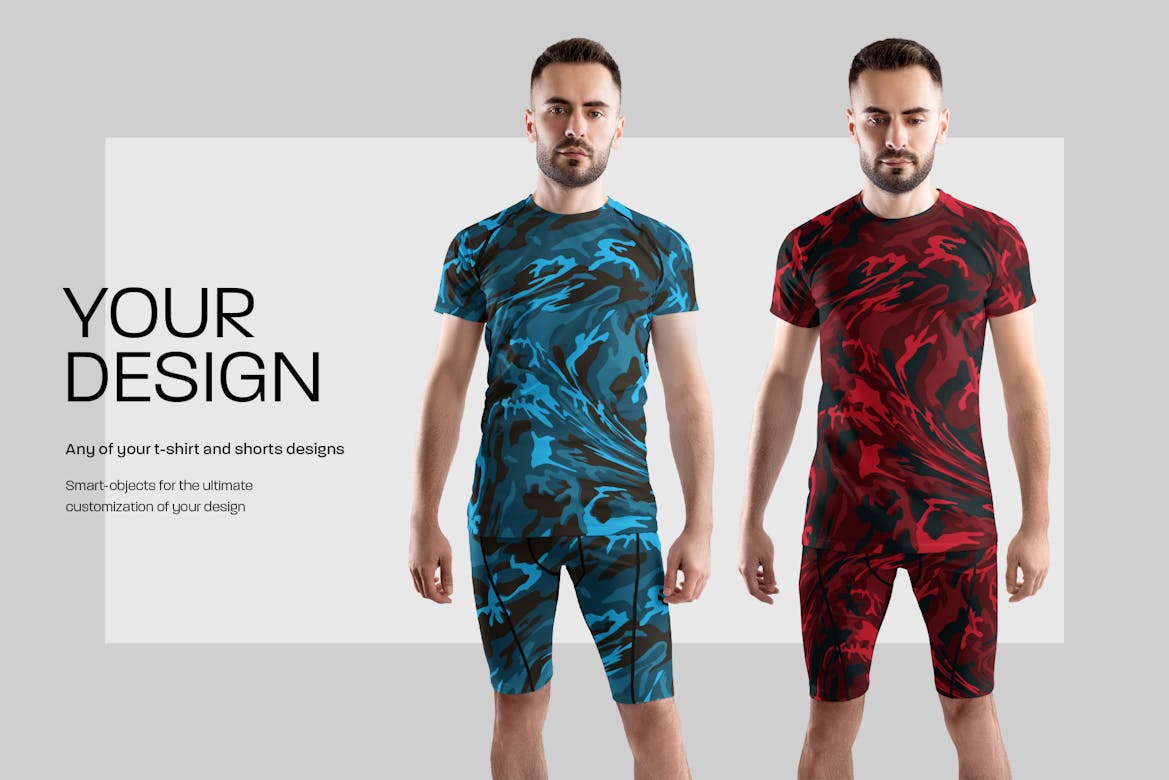6 Men's Mockups T-Shirt and Compression Shorts | Premium & Free PSD ...