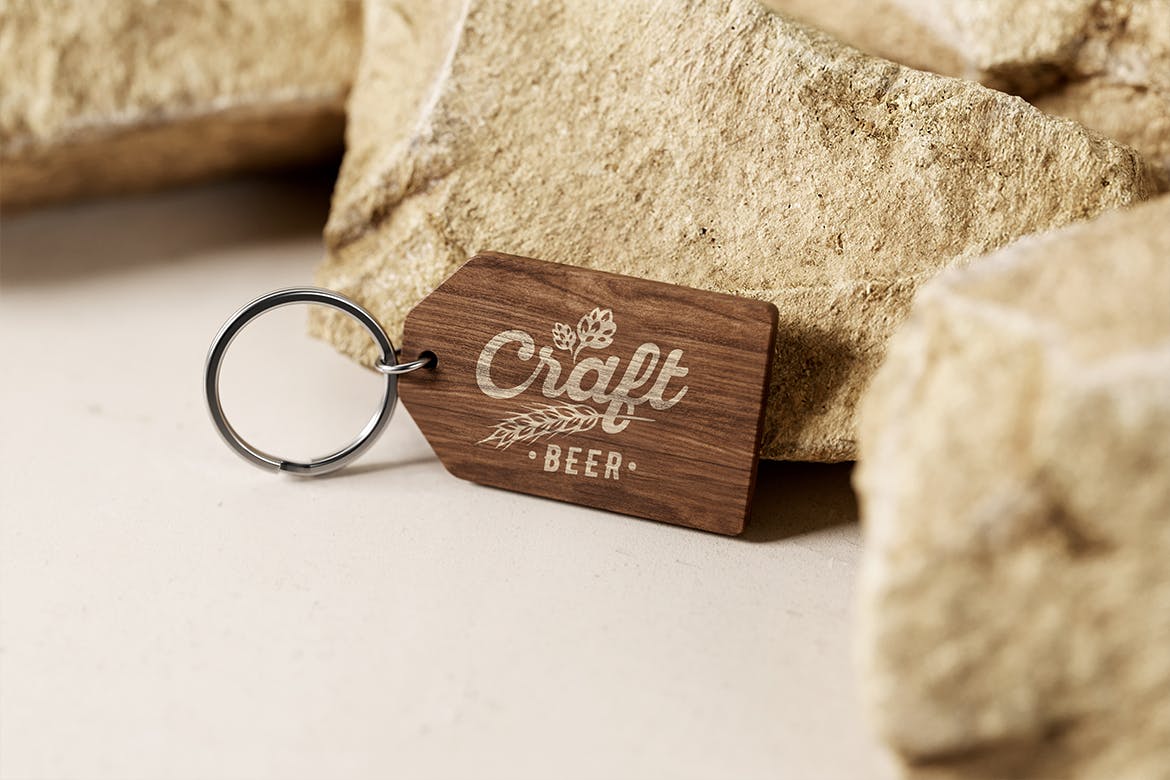 Branded Wooden Keychain With Ring Mockup | Premium & Free PSD Mockup Store