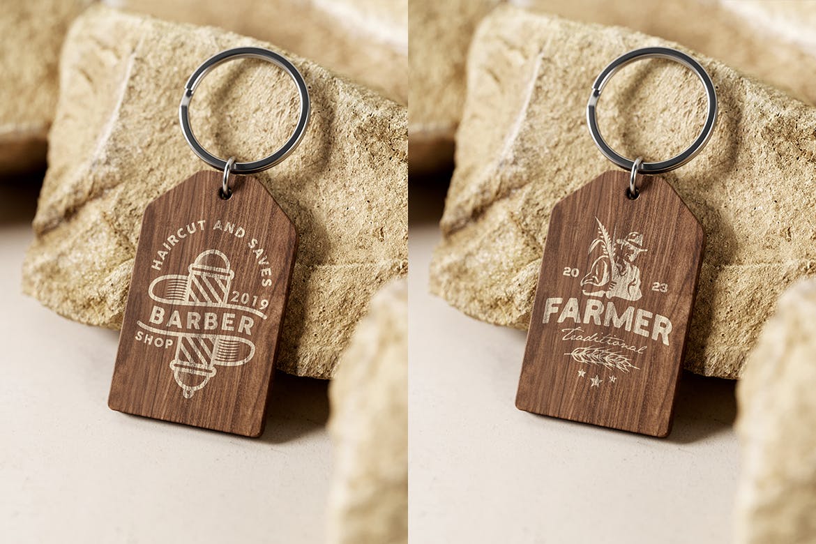 Branded Wooden Keychain With Ring Mockup | Premium & Free PSD Mockup Store