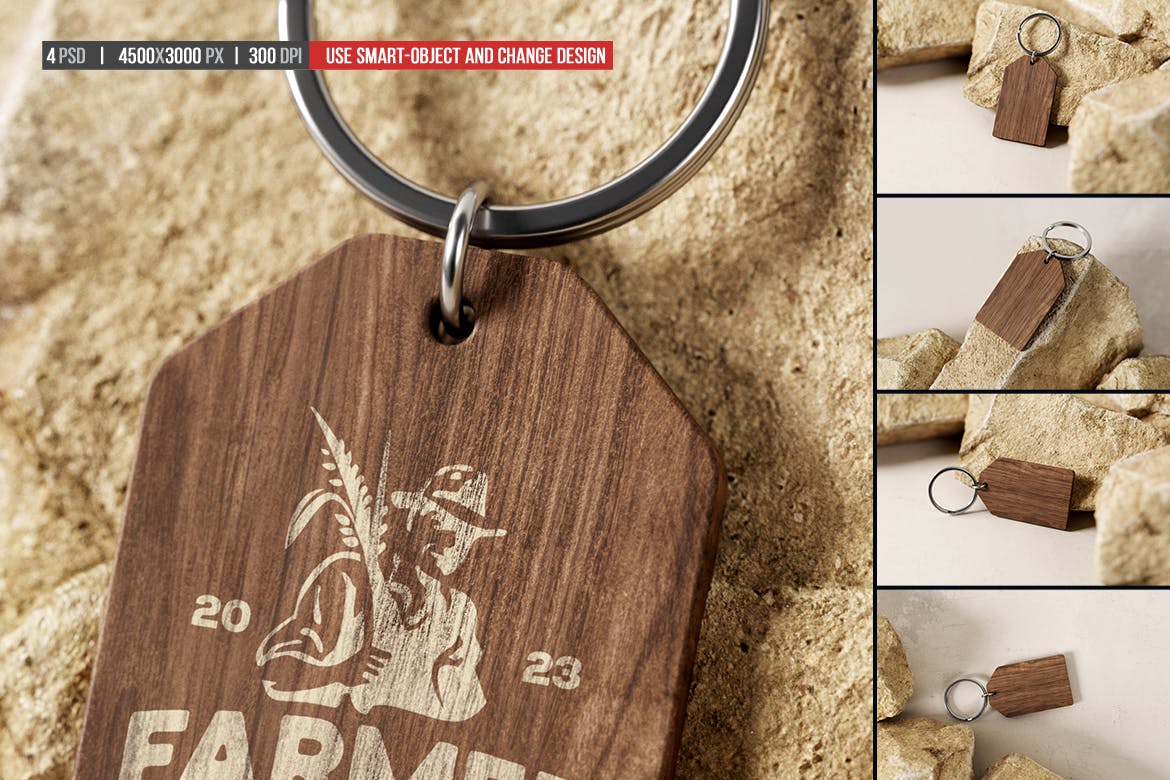 Branded Wooden Keychain With Ring Mockup | Premium & Free PSD Mockup Store