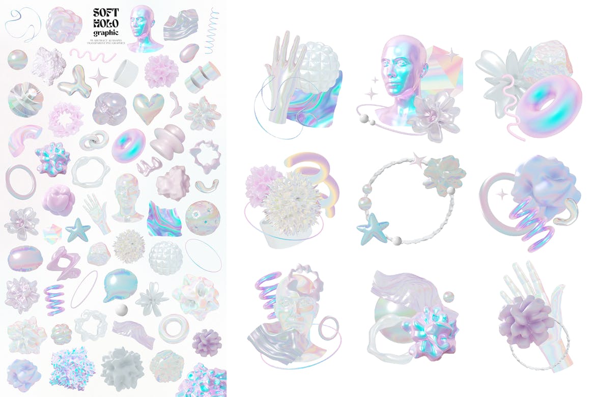 Soft Holo Iridescence 3D Shapes | Premium & Free PSD Mockup Store