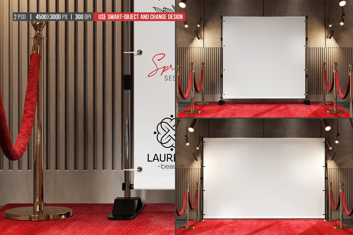 Backdrop Banner with Red Carpet Mockup | Premium & Free PSD Mockup Store